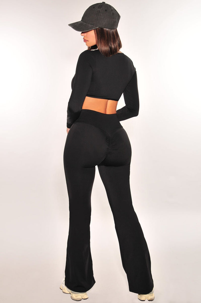 HMS Fit: Black Padded Long Sleeve Lace Up Back Scrunch Butt Leggings ...