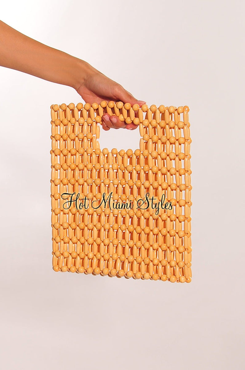 Nude Wood Beaded Squared Handbag – Hot Miami Styles