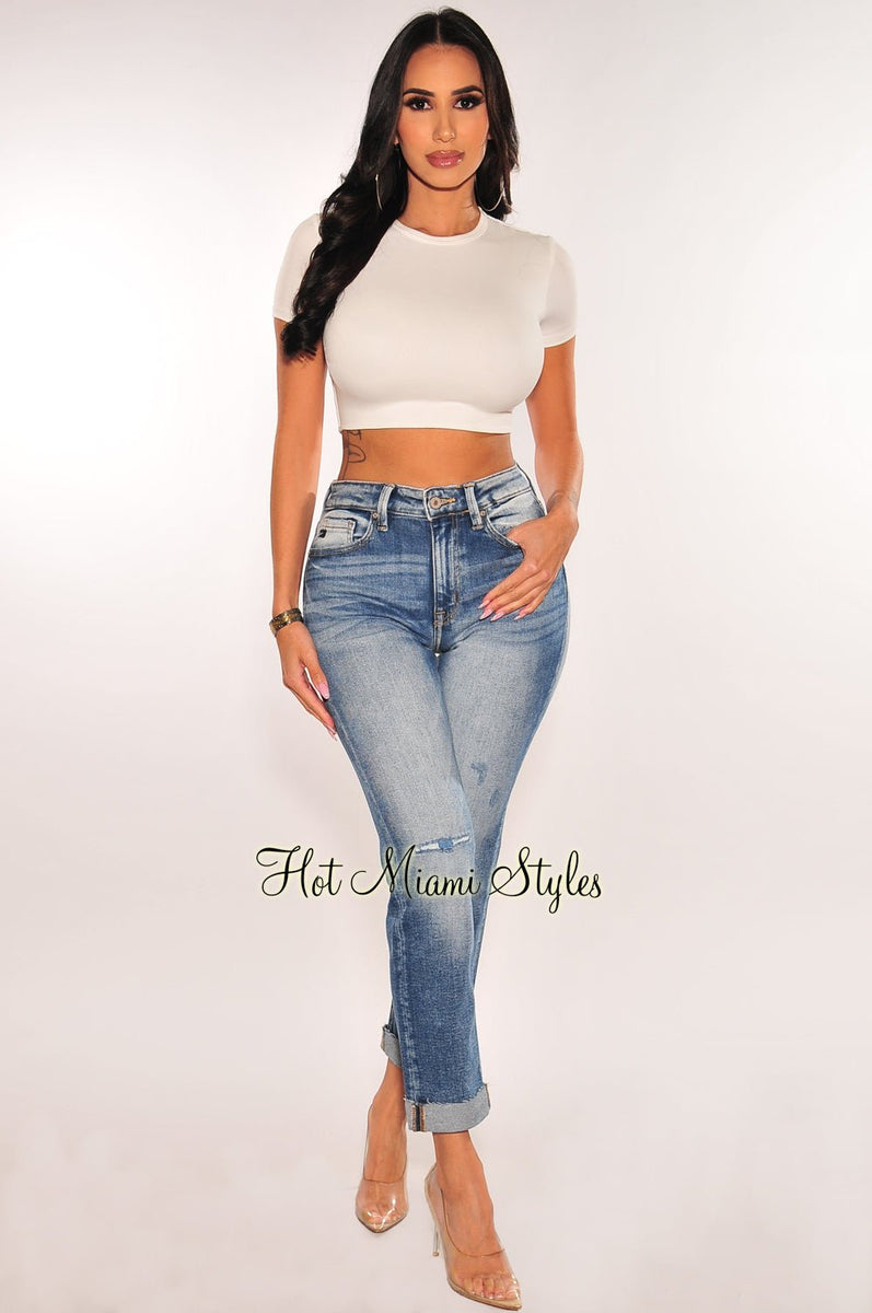 Dark Denim Wash High Waist Jeans – Hot Miami Styles