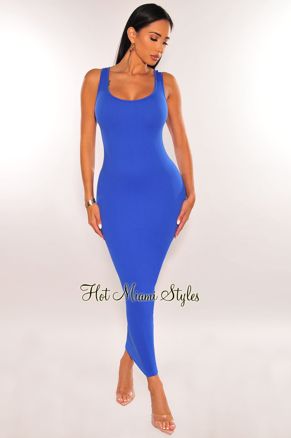 Royal Blue Ribbed Seamless Sleeveless Midi Dress – Hot Miami Styles